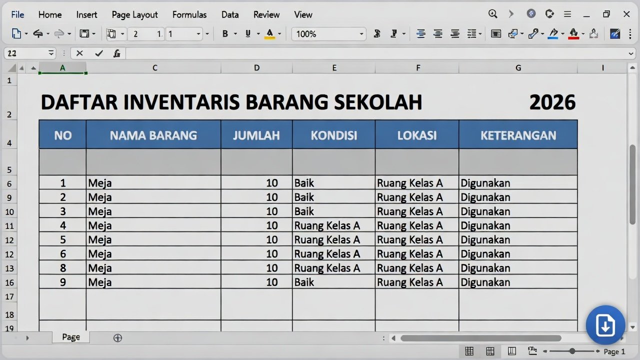 Download Template Excel Daftar Inventaris Barang Sekolah 2026 Gratis ...