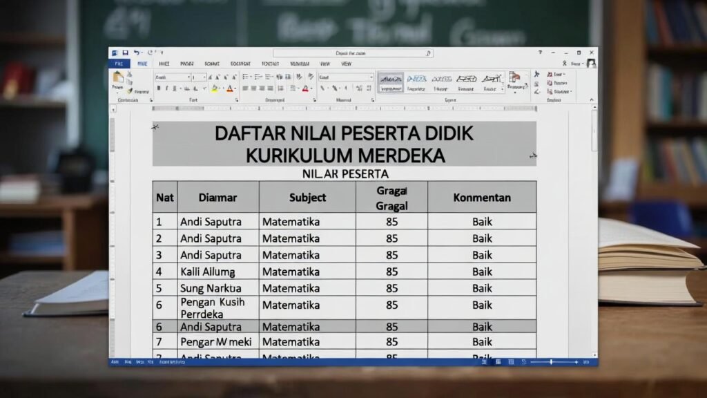 Format Daftar Nilai Kurikulum Merdeka SMP Word Gratis – Template Siap ...